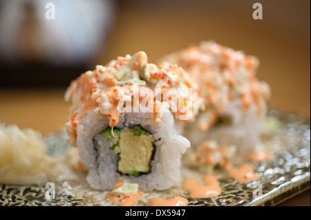 Japanese style maki sushi rolls set closeup macro Stock Photo - Alamy