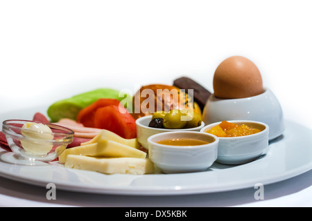 Restaurant gourmet breakfast menu set in resort hotel served Stock ...
