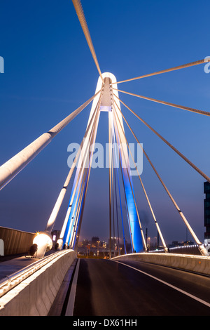 bridge whit blue light over the river Stock Photo - Alamy