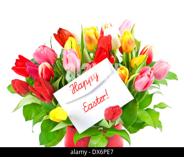 Colorful spring tulip and greeting card. Women's day background with ...