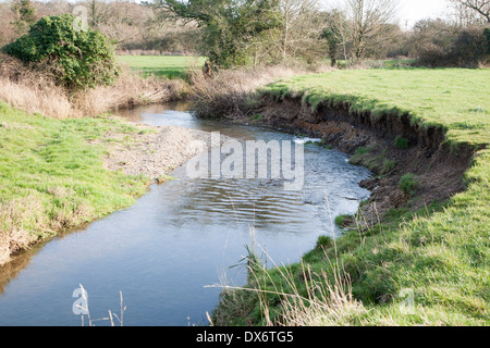 Erosion and deposition with river cliff and slip-off slope, River Deben ...