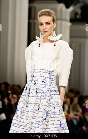 Kiev, Ukraine. 18th Mar, 2014. A model presents a creation by Ukrainian ...