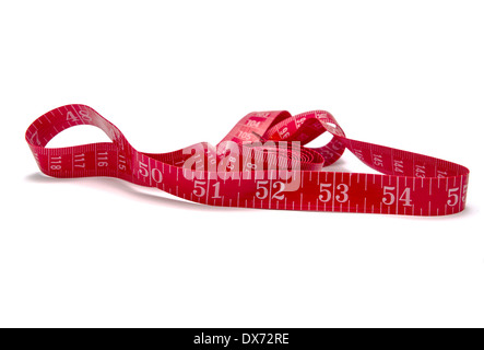 Red tape measure closeup on white background Stock Photo - Alamy