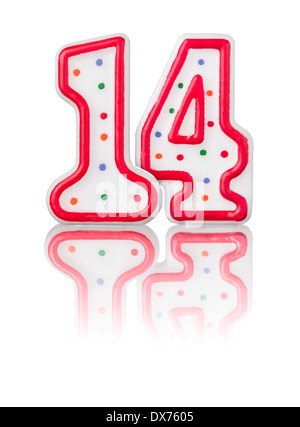 Birthday candles number fourteen isolated on white background Stock ...