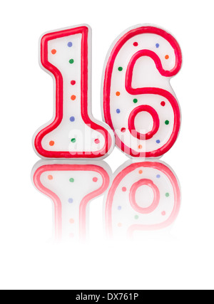 Birthday candles number sixteen isolated on white background Stock ...