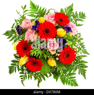 Bouquet Of Red And White Roses With Purple Lilac And White Umbelliferae ...