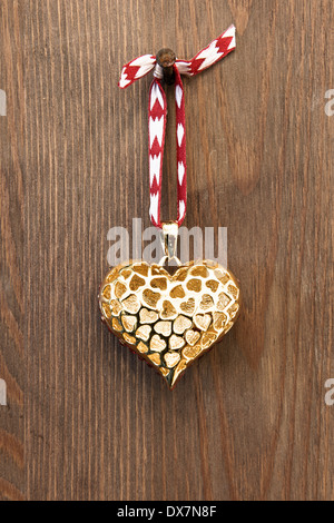 Red heart on a wooden background. Place for text. Valentines card Stock ...