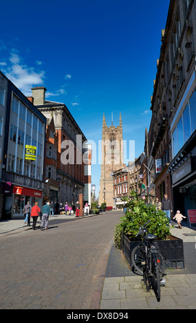 The Tower of Derby Cathedral from Iron Gate Derby UK Stock Photo - Alamy