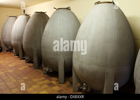 Concrete eggs used in the winemaking process at Bernard Cavé Vins in ...