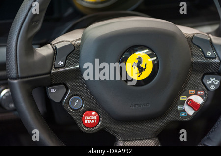 Hi-tech steering wheel of a Ferrari sportscar on display at the Zurich ...