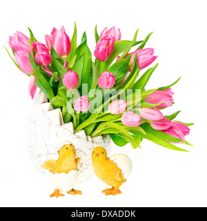 Chicken eggs on pink background closeup view. Easter eggs Stock Photo ...