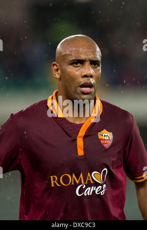 Verona, Italy. 22nd Mar, 2014. Maicon (Roma), Dejan Lazarevic (Chievo ...