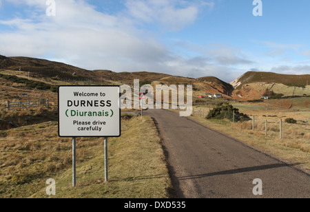 Welcome to Durness sign Scotland March 2014 Stock Photo - Alamy