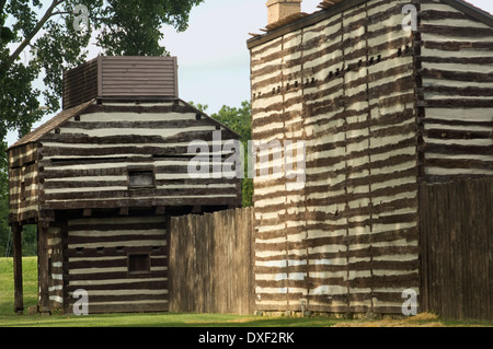Replica of old Fort Wayne blockhouse, built in 1815 on the Maumee River ...