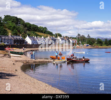 The palm trees of Plockton village on the north west coast of the ...