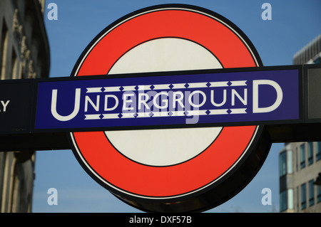 Iconic circular London Tube sign on the underground platform at ...