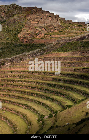 Inca ruins and terraces at Qantus Raqay in the Sacred Valley of the ...