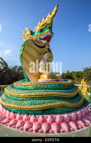 Myanmar, Burma, Yangon. A statue of the mythical creatures Kannari and ...