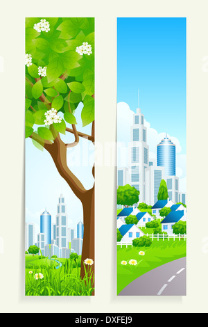 Two Vertical Banners with Nature and City Stock Photo - Alamy