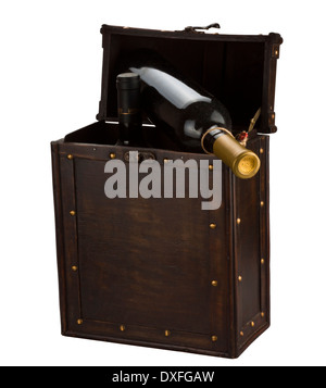Wooden gift box for wine isolated on white Stock Photo - Alamy