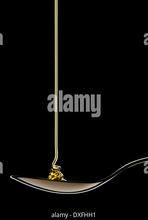 Golden syrup - treacle - pouring on to metal spoon and dripping off ...