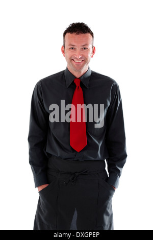 Server wearing black shirt and apron Stock Photo - Alamy