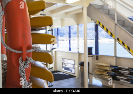 Lifeboats and life ring on ferry Stock Photo - Alamy