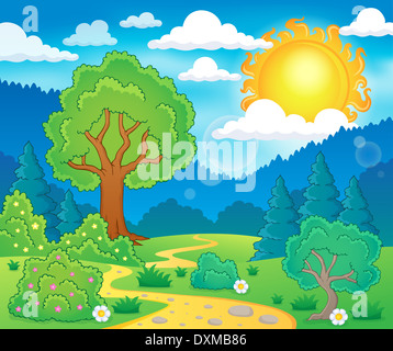 Spring theme landscape 7 - picture illustration Stock Photo - Alamy