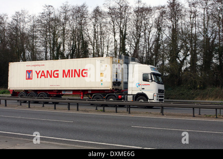 YANG MING Container on a freight train at Burchardkai in Hamburg Stock ...