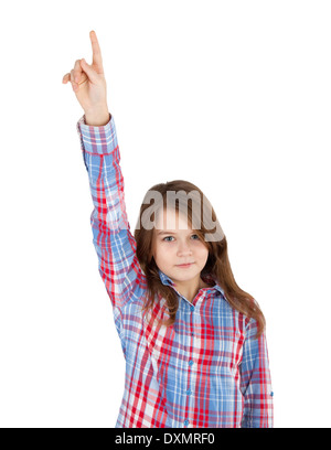 Kid hand showing and pointing up with fingers number three on white ...