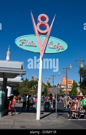Flo's V8 Cafe sign, Cars section, Disneyland, Anaheim, California ...