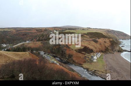 Elevated view of Berriedale waterfront Scotland March 2014 Stock Photo ...