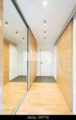 White hall with mirror, wardrobe and door, interior design Stock Photo ...