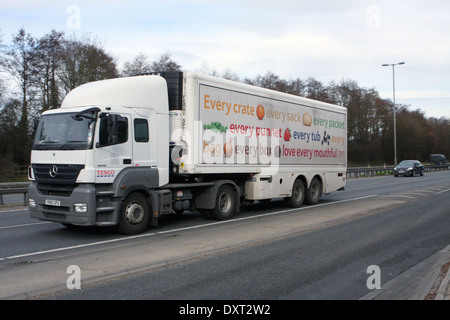 Side view of a Tesco supermarket hgv food supply chain juggernaut lorry ...