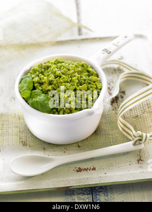 Mashed pea paste with basil Stock Photo - Alamy