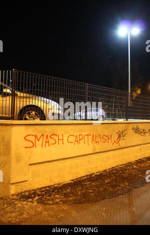 Rome, Italy. 31st March 2014. Anti capitalism graffiti in Rome Italy ...