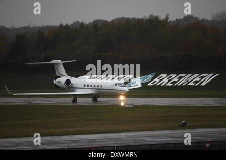 Tom Hanks arriving on a private jet at Bremen airport to promote the ...