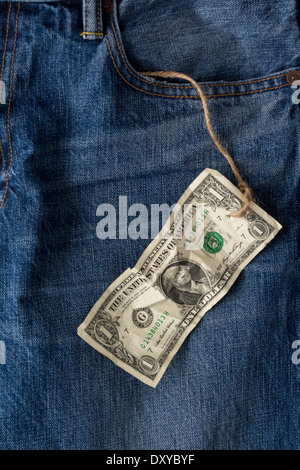Concept photo for rightward or stingy person with one dollar bill ...
