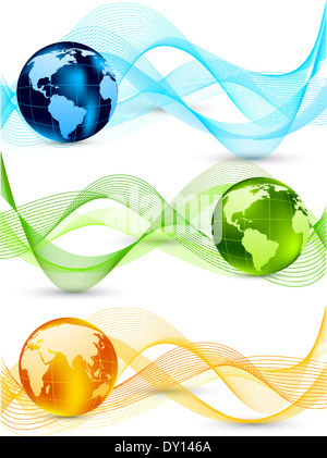 Set of wavy banner with globe Stock Photo - Alamy