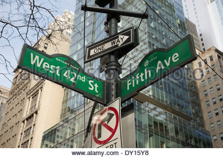 Street signs for Fifth Avenue in Manhattan (New York City). Color Stock ...