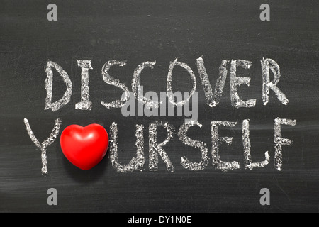 discover yourself phrase handwritten on school blackboard Stock Photo ...