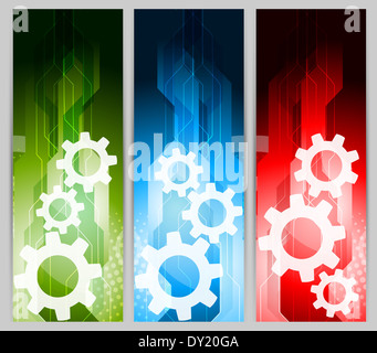 Background with three gears and blue line Stock Photo - Alamy
