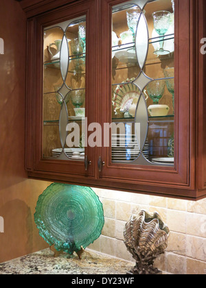 Luxury Etched Glass Front Kitchen Cabinet USA Stock Photo Alamy