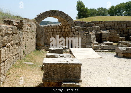Olympia. Greece. Stone bases of the Zanes standing along the krepis of ...