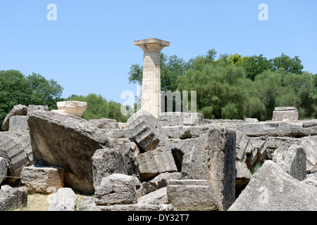 Toppled ruins lone standing Doric column 5th century BC Temple Zeus ...