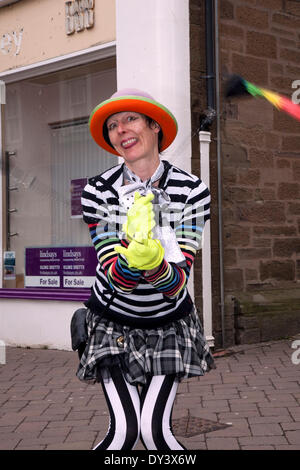 Female clown, entertainer at Arbroath, Scotland, UK 5th April, 2014 ...