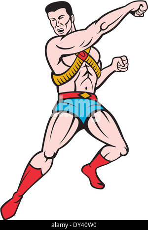 illustration of a cartoon super hero running punching isolated on white ...