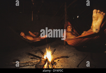 Family yanomami Indians in Molaca communal dwelling, Roraima province ...