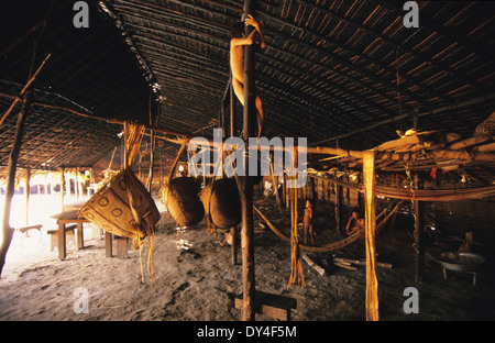 Family yanomami Indians in Molaca communal dwelling, Roraima province ...