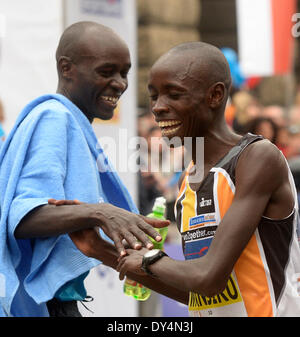 Prague, Czech Republic. 5th Apr, 2014. Peter Cheruiyot Kirui, left, and ...